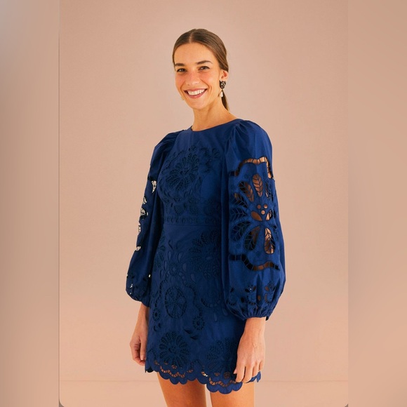 FARM Rio | Dresses | Farm Rio Navy Blue Flowery Richelieu Mini Dress ...
